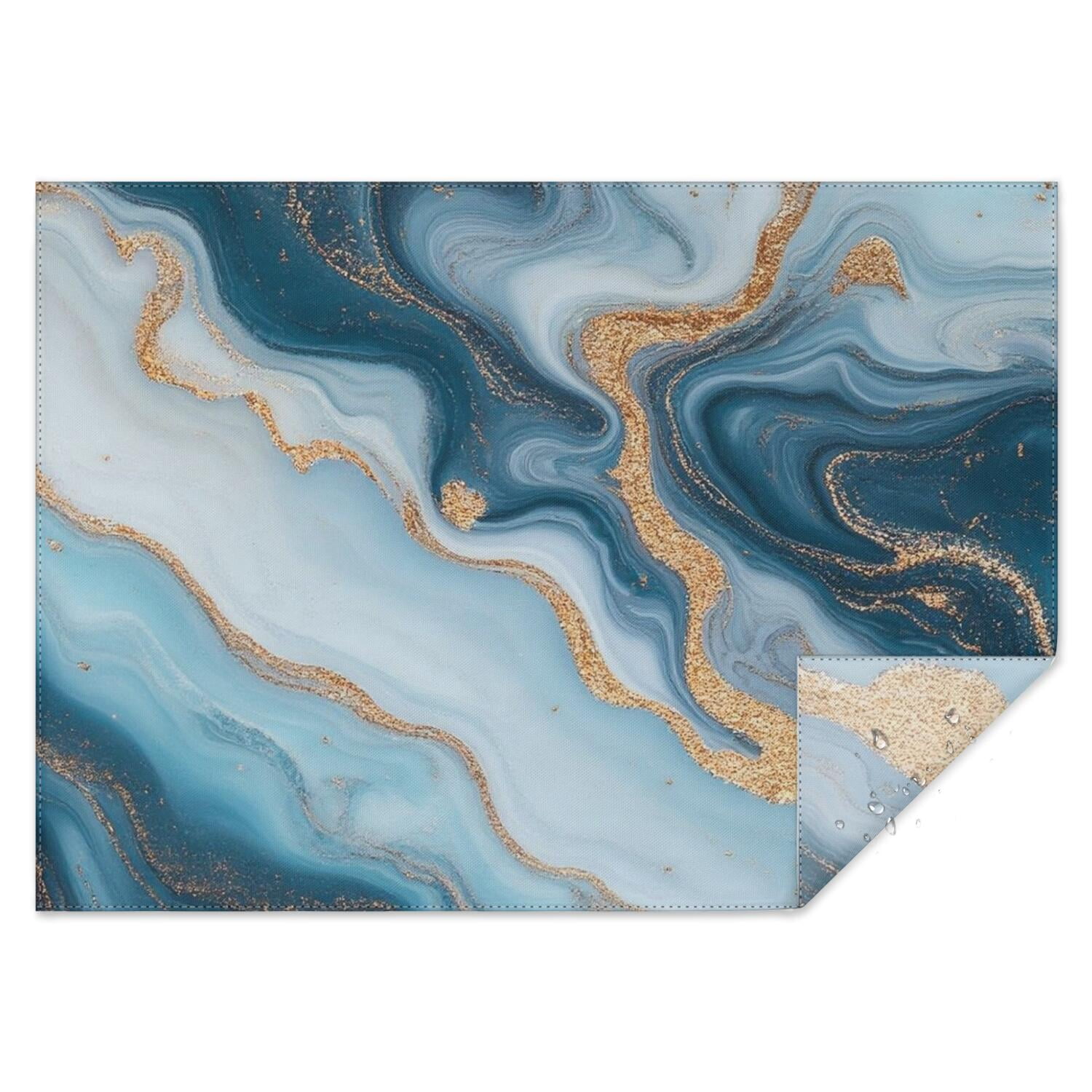 Blue Marble Gold Wave Pattern Rectangle Tablecloth 60"x84",Waterproof ...