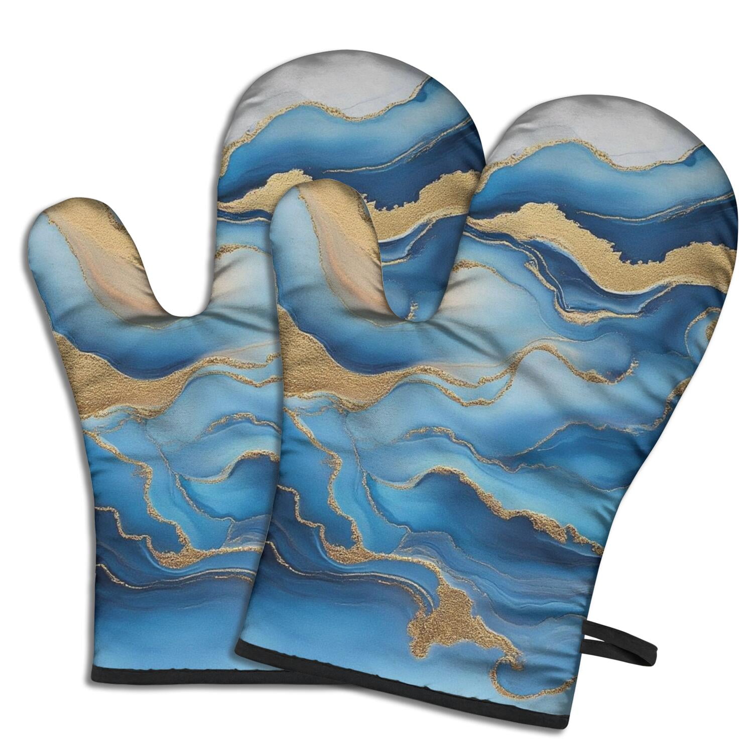 Blue Marble Gold Wave Pattern Shower Curtain OneSize ,Bathroom ...