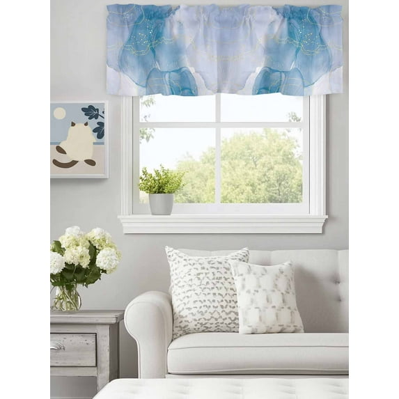 Blue Marble Gradient Gold Stripes Valances for Windows,Kitchen Valance ...