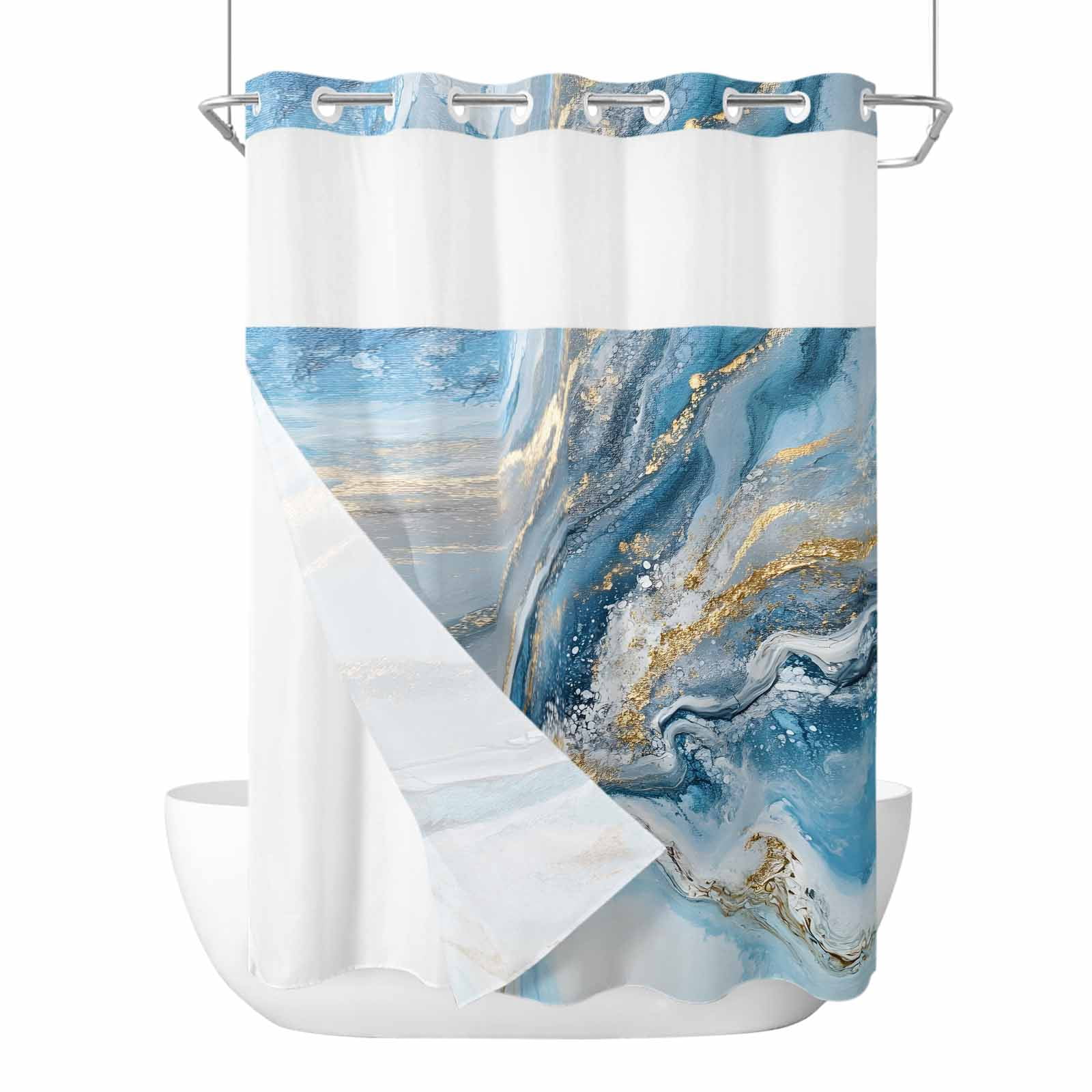 Blue Marble No Hook Shower Curtain Waterproof, Bathroom Curtains with ...