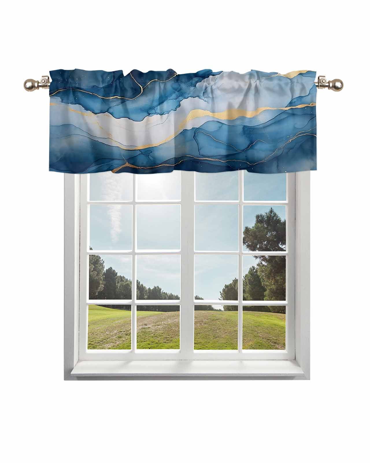 Blue Marble Kitchen Curtain Valances for Windows Farmhouse Short ...