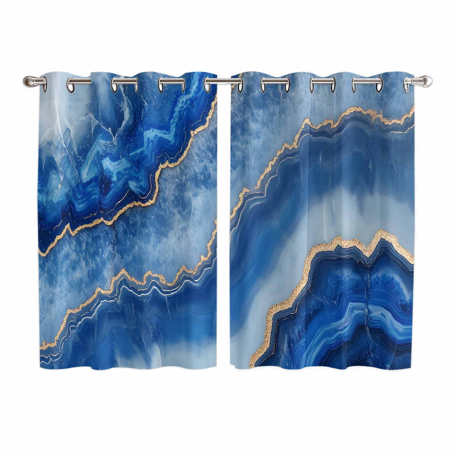 Blue Marble Kitchen Curtains 72 Inch Length, Modern Luxury Granite ...