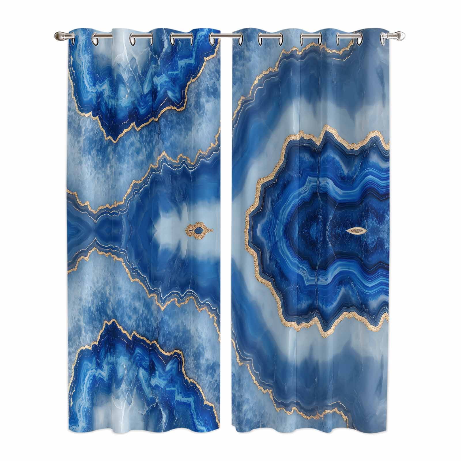 Blue Marble Kitchen Curtains 84 Inch Length, Modern Luxury Granite ...