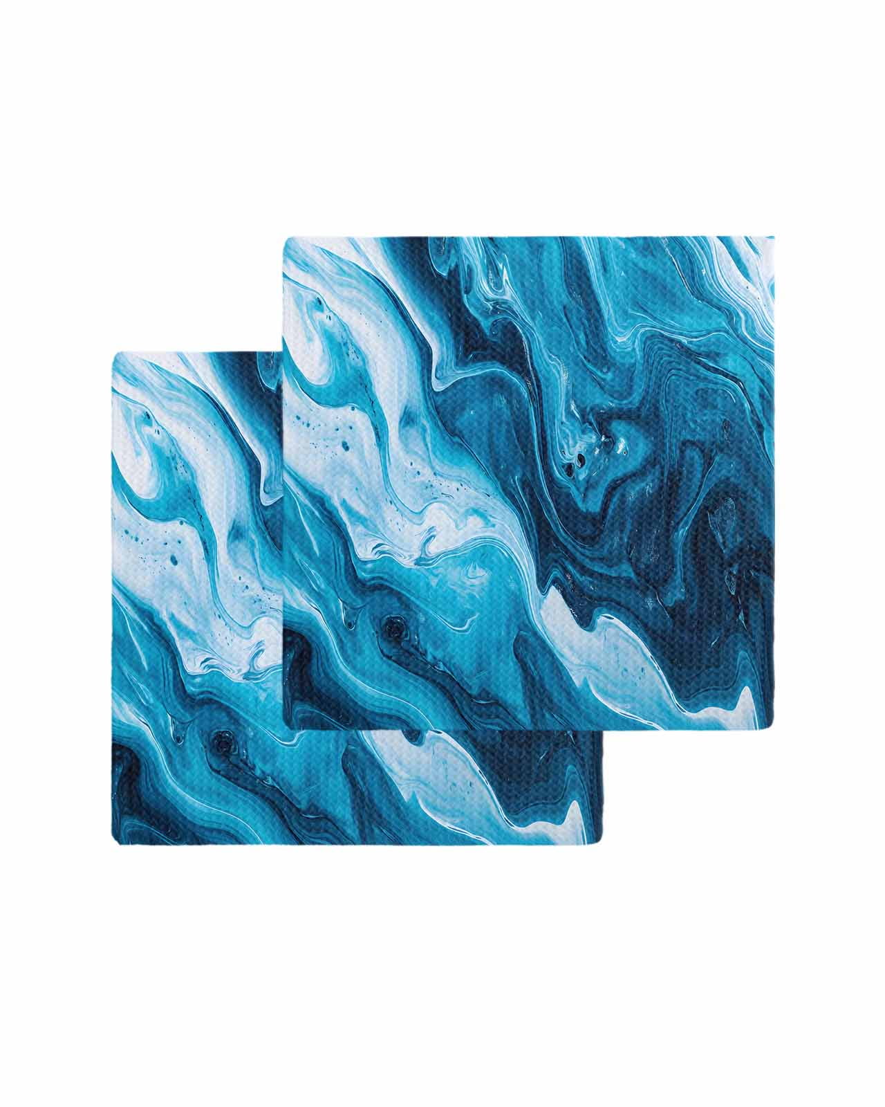Blue Marble Kitchen Dish Towels for Drying Dishes Set of 2, Abstract ...