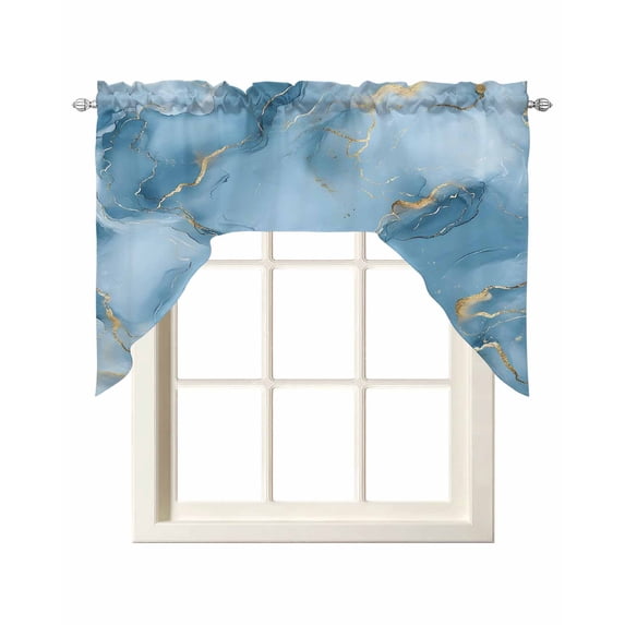 Blue Marble Kitchen Swag Valance for Window, Rod Pocket Short Kitchen ...