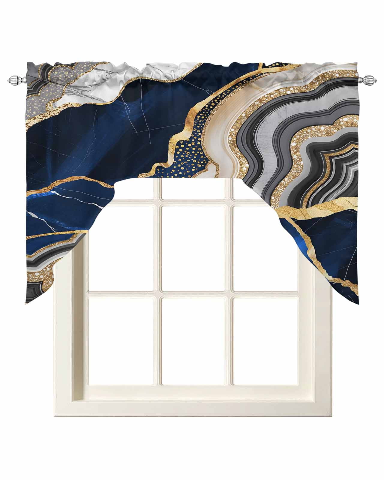 Blue Marble Kitchen Swag Valances for Windows, Grey Gold Texture ...
