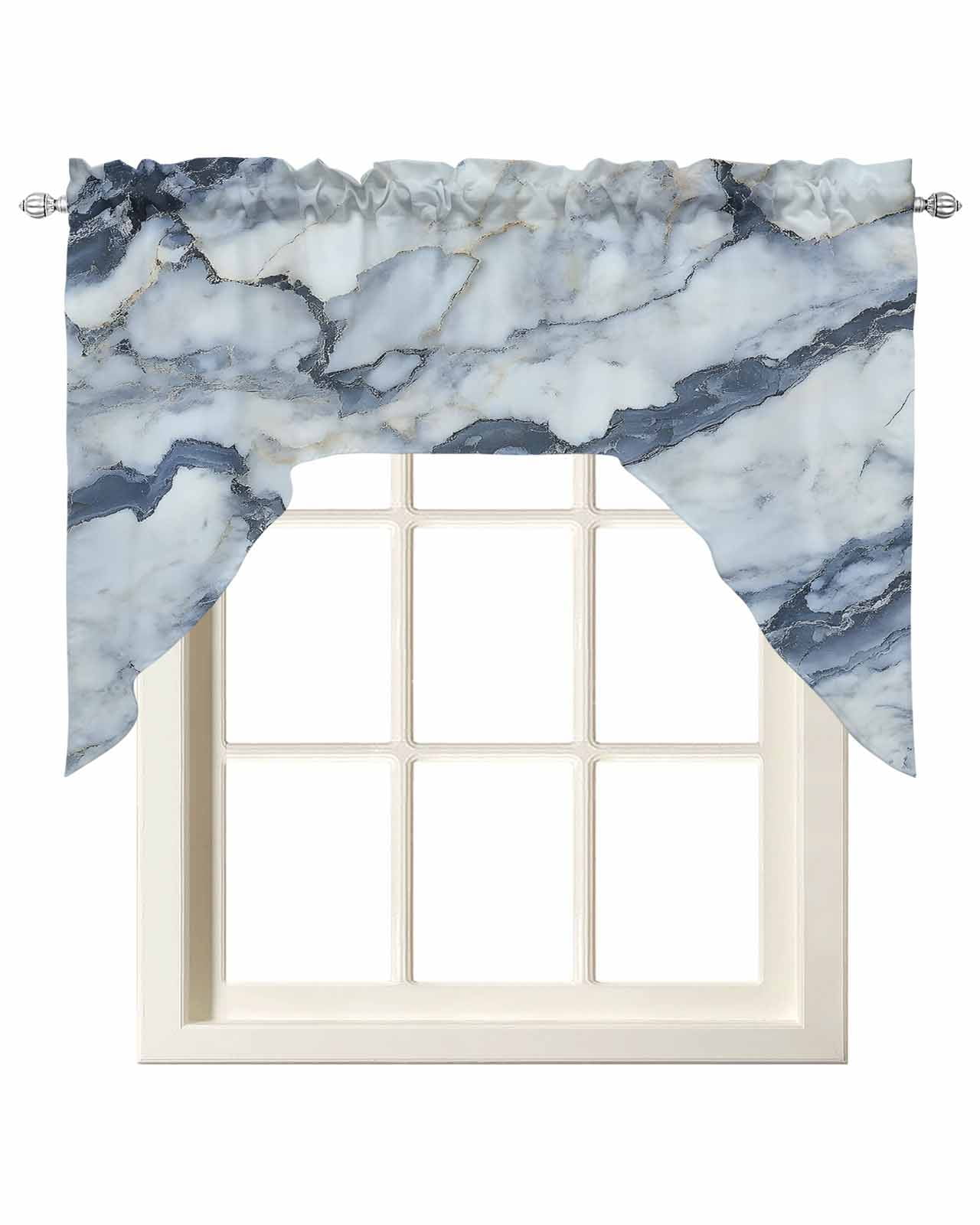 Blue Marble Kitchen Swag Valances for Windows, Modern Abstract Ink ...
