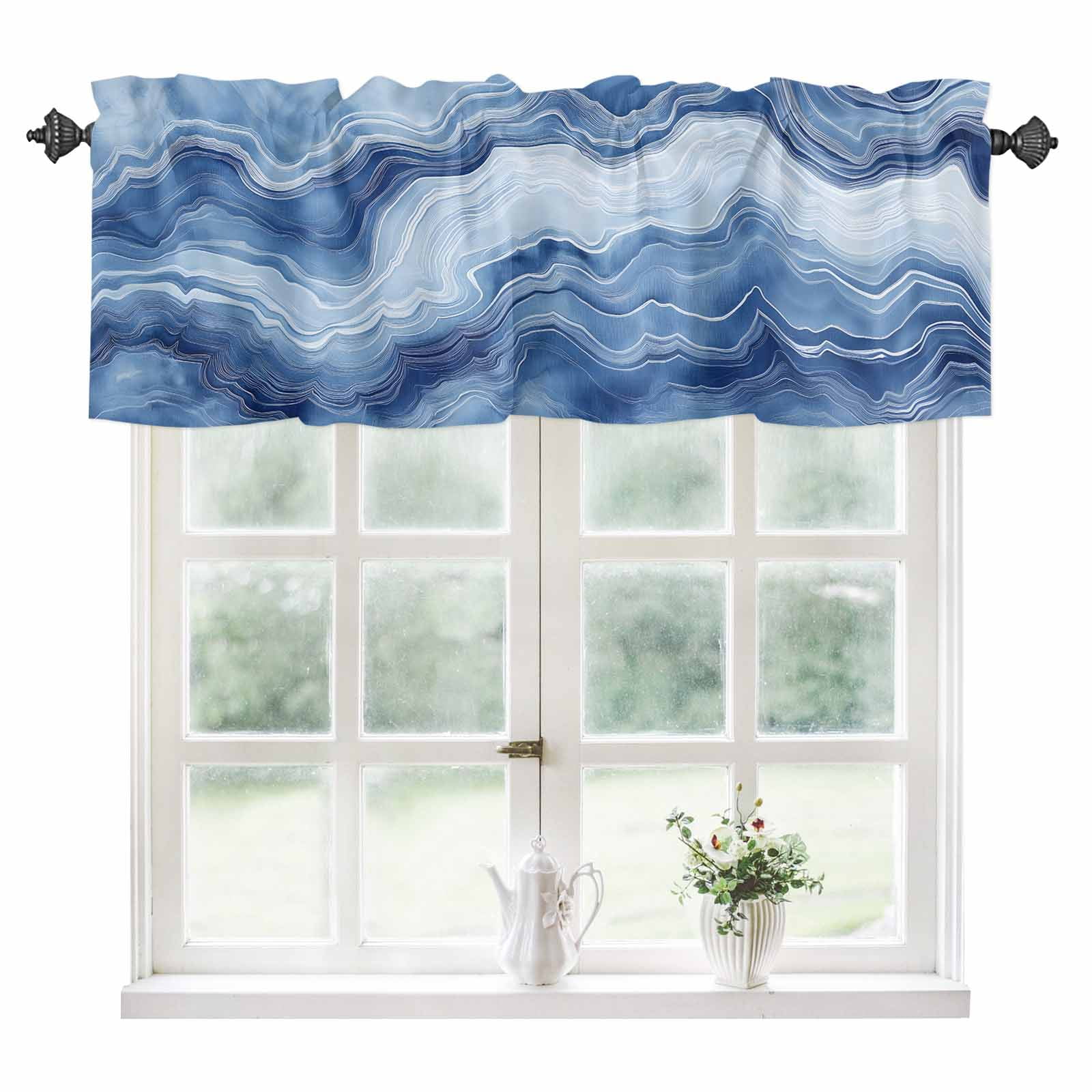 Blue Marble Kitchen Valances for Windows 42x12 Inch Kitchen Curtains ...