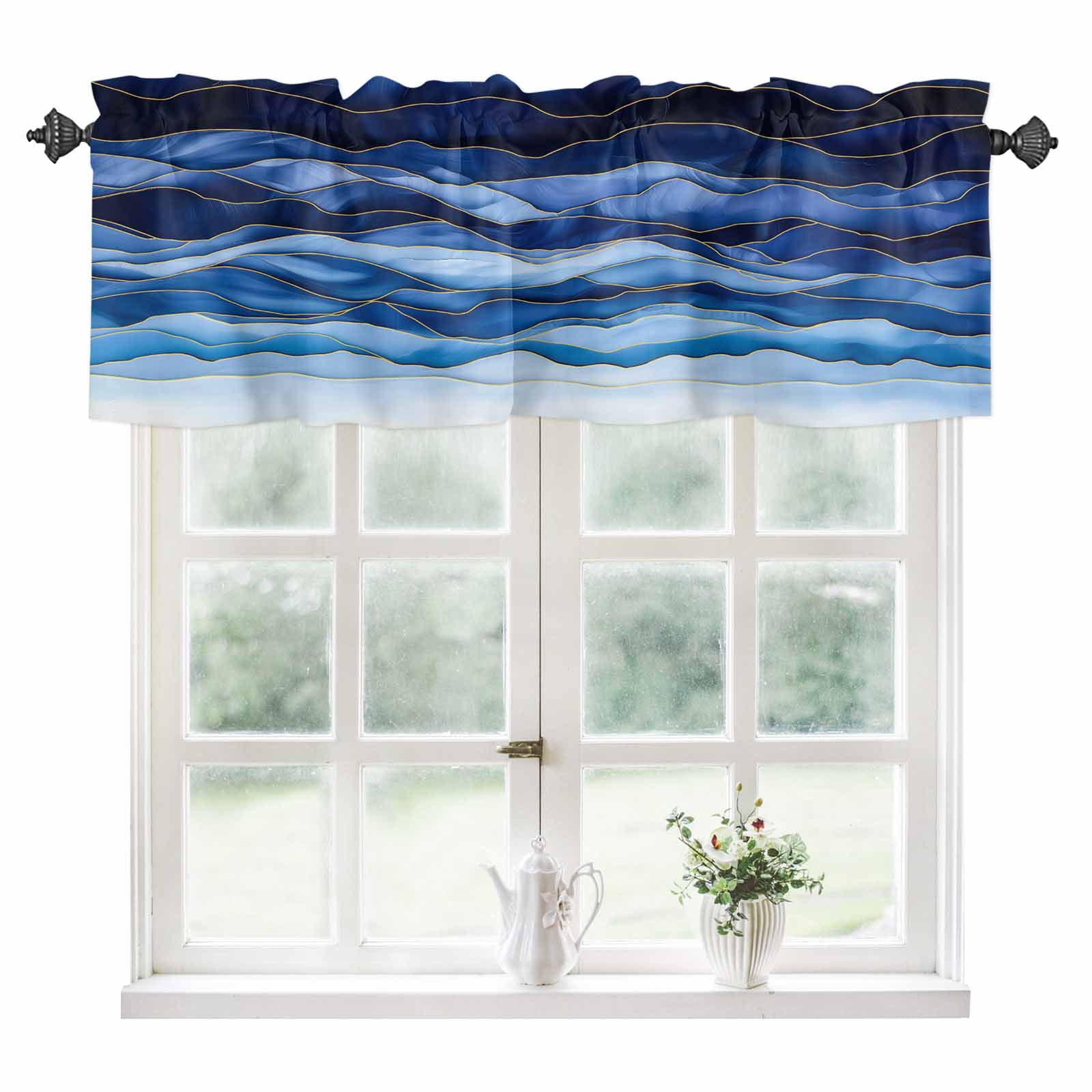 Blue Marble Kitchen Valances for Windows 42x18 Inch Kitchen Curtains ...