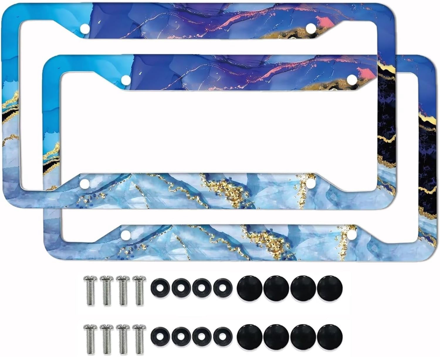 Blue Marble License Plate Frames 4 Hole Slim Front and Rear Metal ...