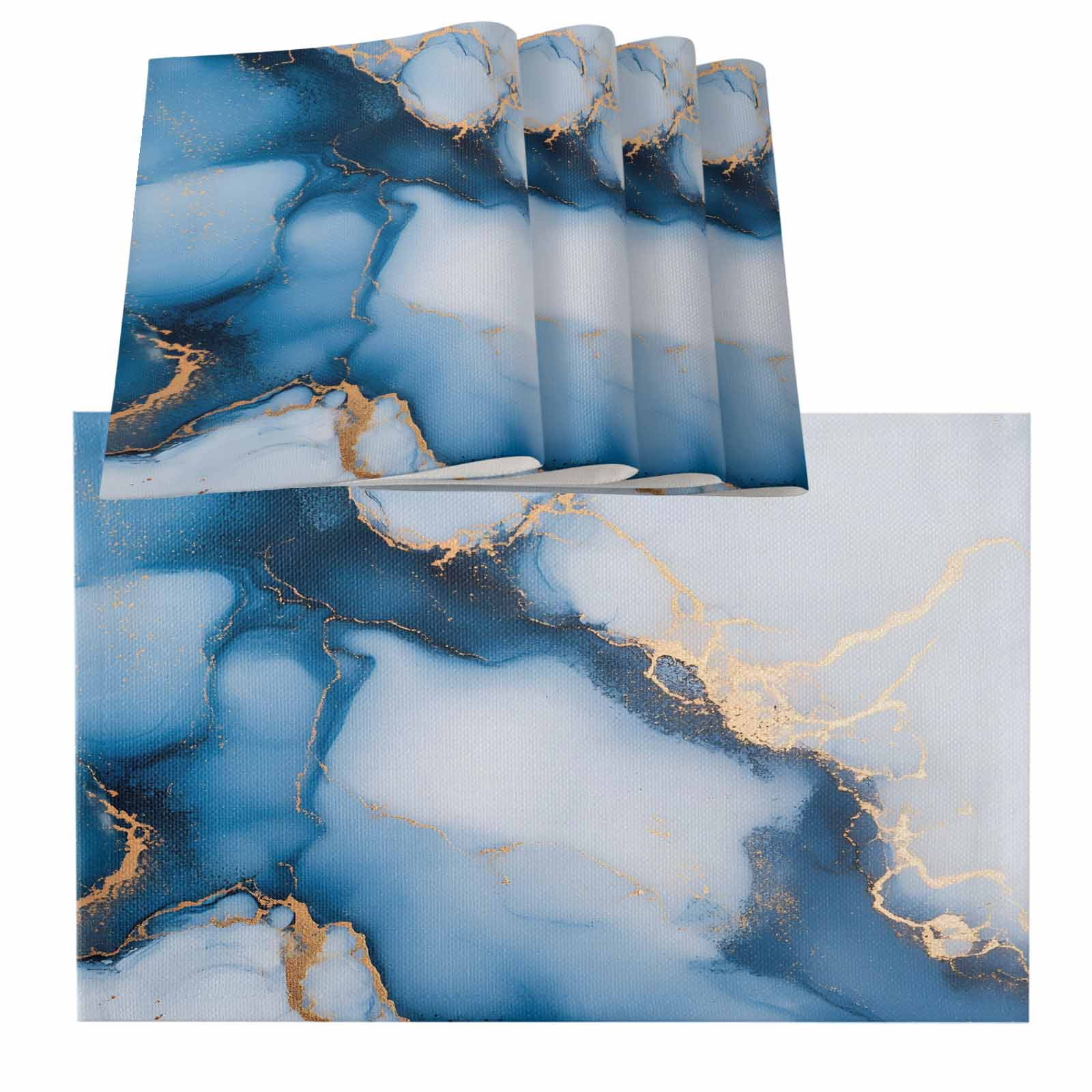 Blue Marble Modern Gray Golden Abstract Gradient Art Burlap Kitchen ...
