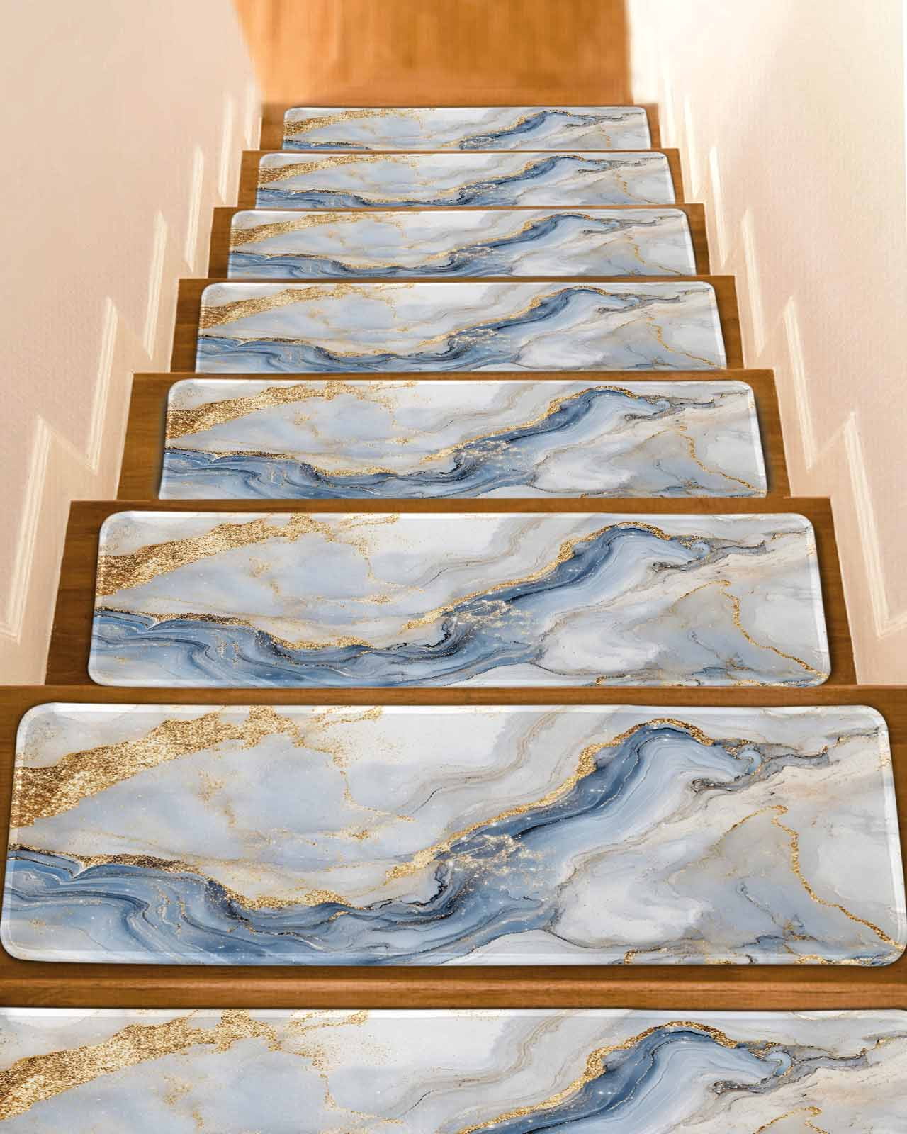 Blue Marble Non-Slip Stair Treads for Wooden Steps, 10 Pack-8x30in ...