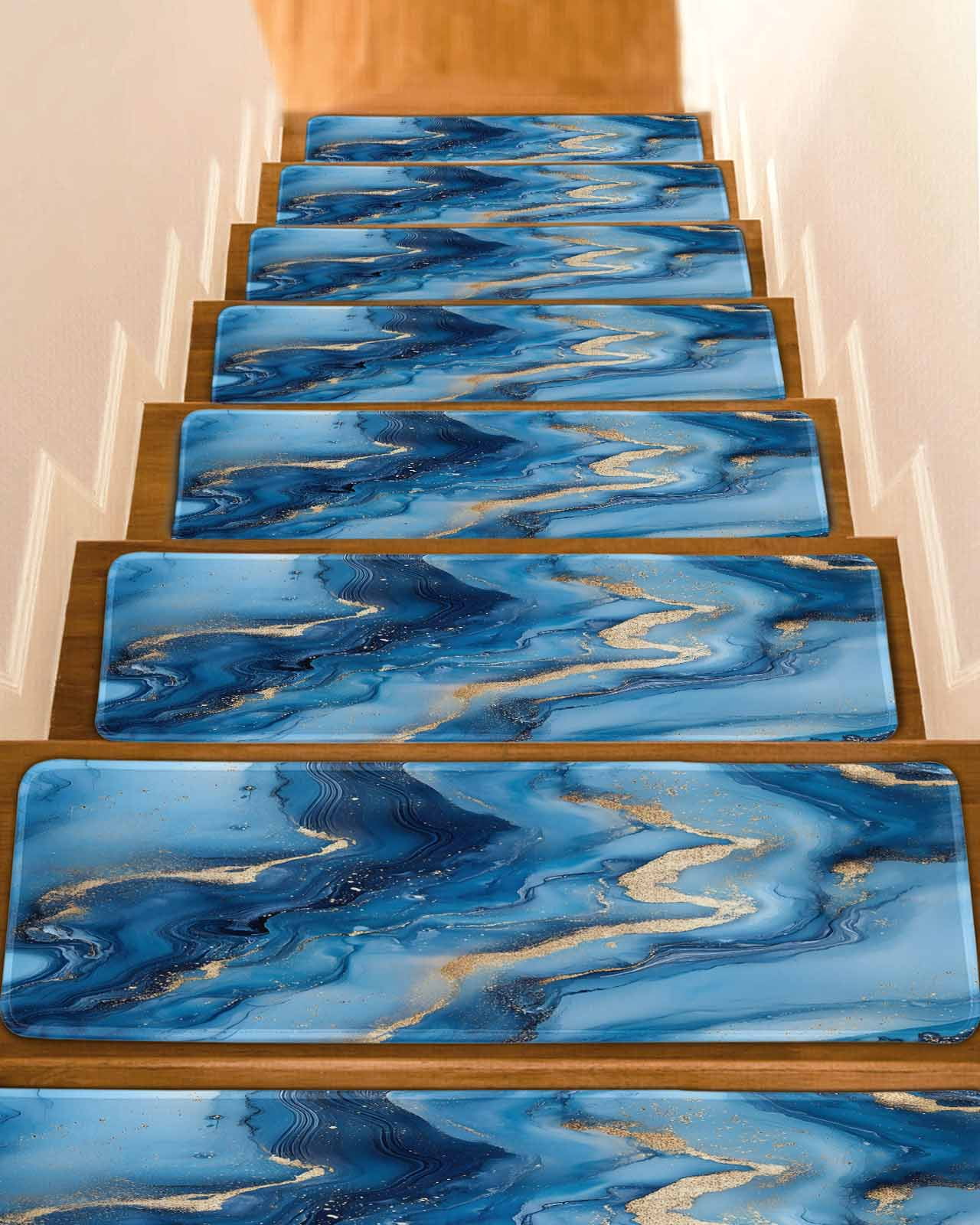 Blue Marble Non-Slip Stair Treads for Wooden Steps, 15 Pack-8x30in ...