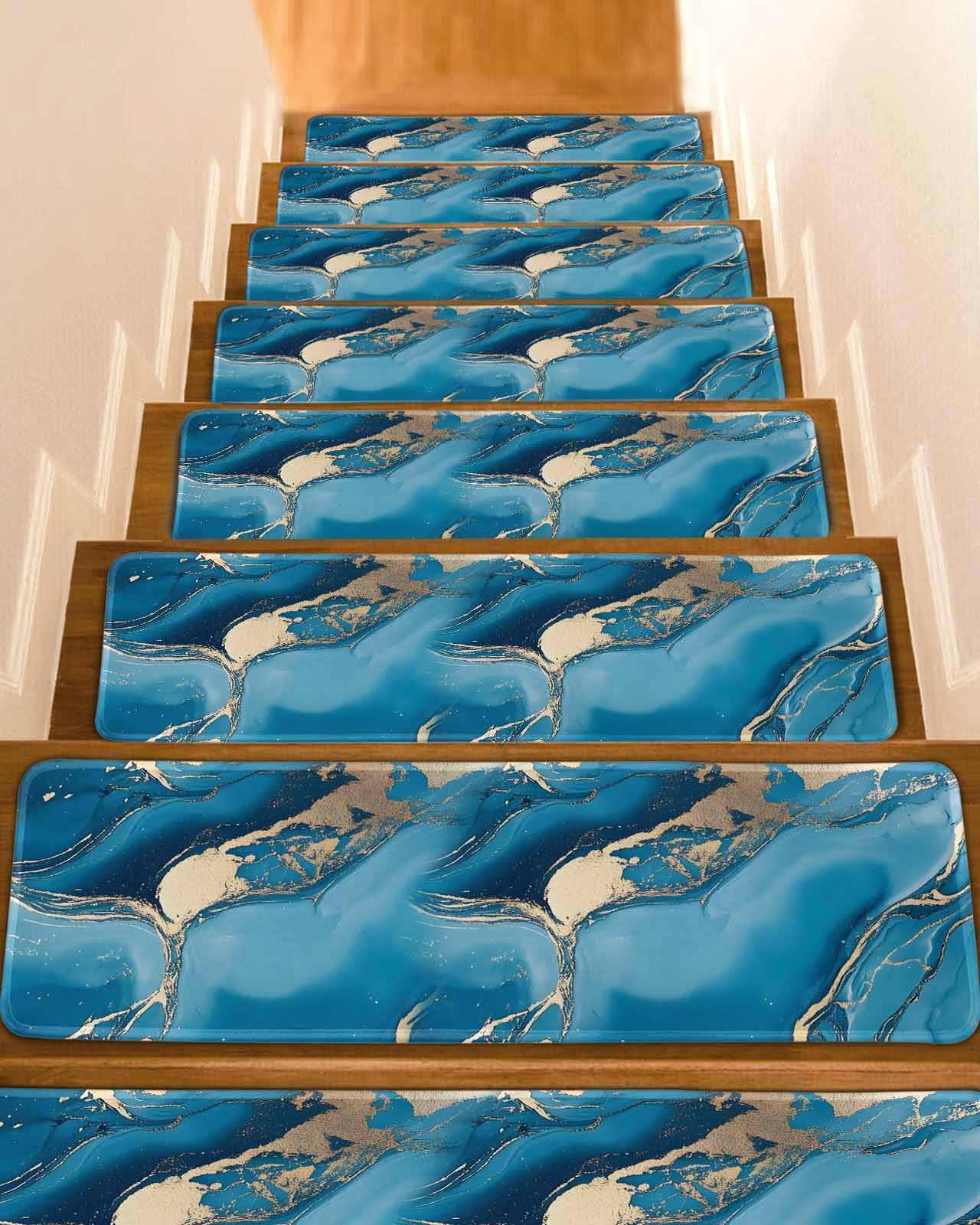 Blue Marble Non-Slip Stair Treads for Wooden Steps, 15 Pack-8x30in ...