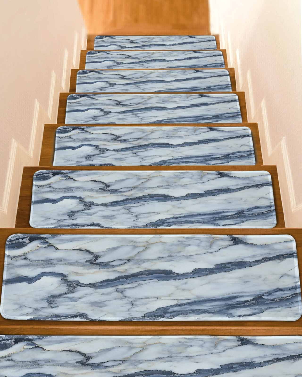 Blue Marble Non-Slip Stair Treads for Wooden Steps, 4 Pack-8x30in ...