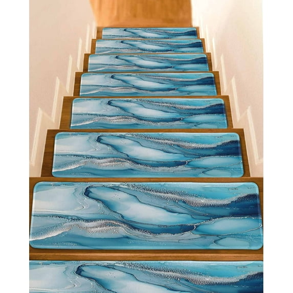 Blue Marble Non-Slip Stair Treads for Wooden Steps, 4 Pack-8x30in ...