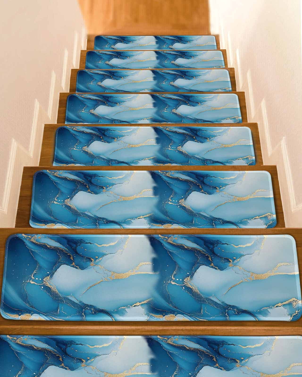 Blue Marble Non-Slip Stair Treads for Wooden Steps, 7 Pack-8x30in ...