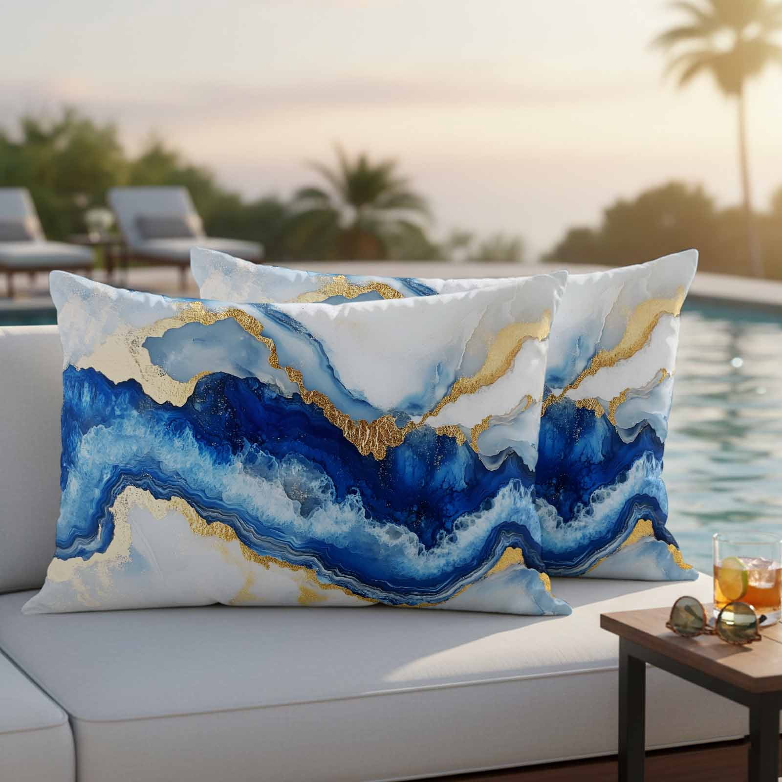 Blue Marble Outdoor Pillow Covers 20x12 Inch Lumbar Pillow Covers Set ...