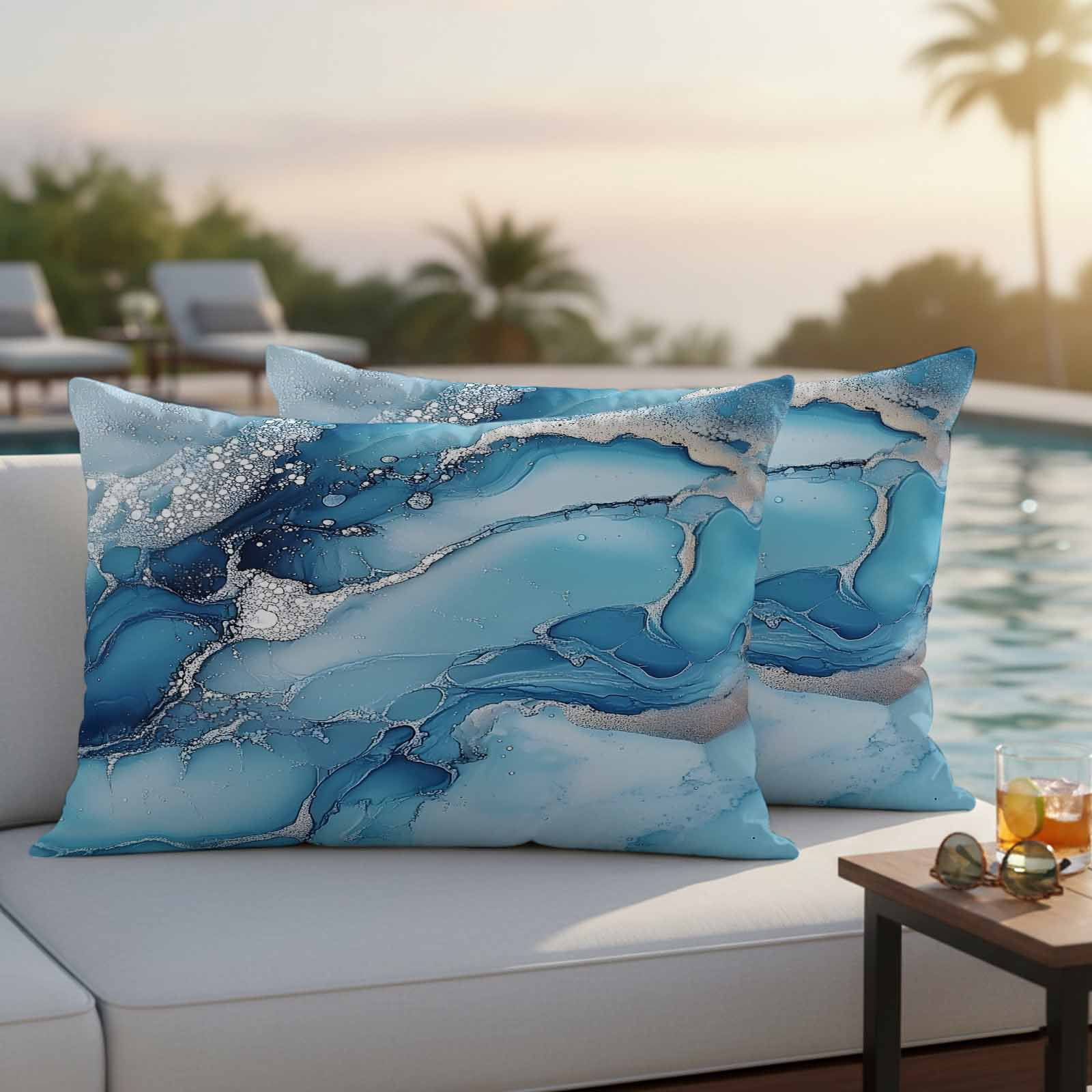 Blue Marble Outdoor Pillow Covers 20x12 Inch Lumbar Pillow Covers Set ...