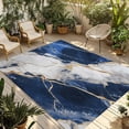 Blue Marble Outdoor Rug, Gold Line Modern Non-Slip Area Rugs Carpet ...