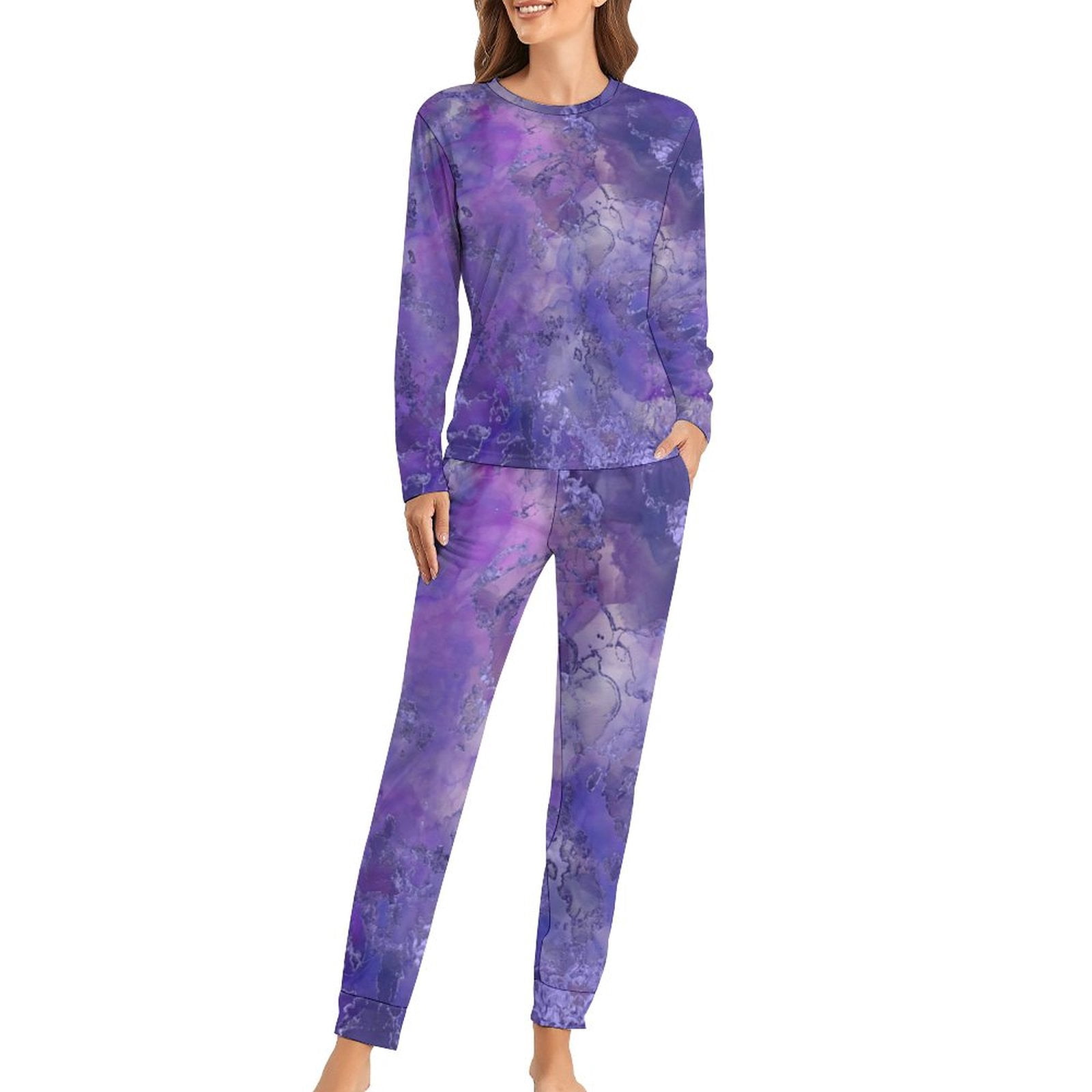 Blue Marble Pajamas Abstract Print Cute Pajama Sets Women Long-Sleeve ...