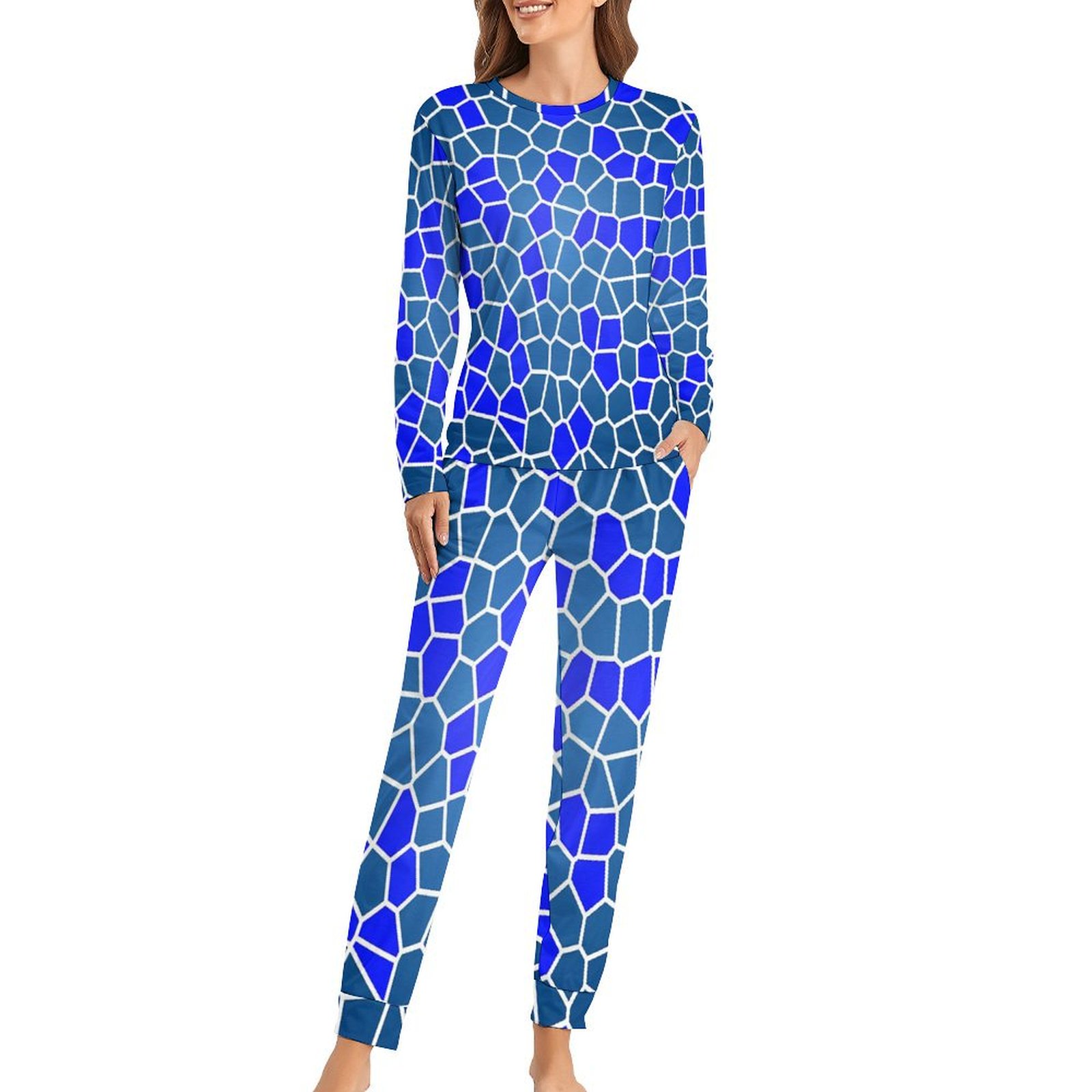 Blue Marble Pajamas Abstract Print Cute Pajama Sets Women Long-Sleeve ...