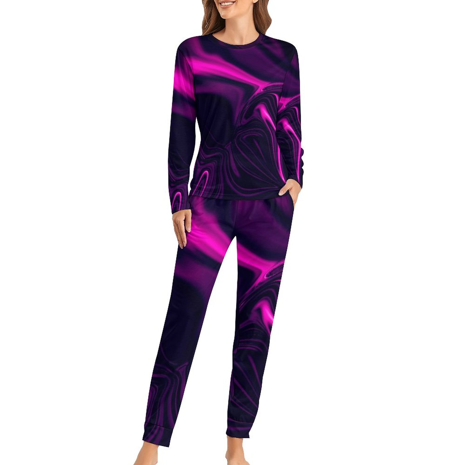 Blue Marble Pajamas Abstract Print Cute Pajama Sets Women Long-Sleeve ...