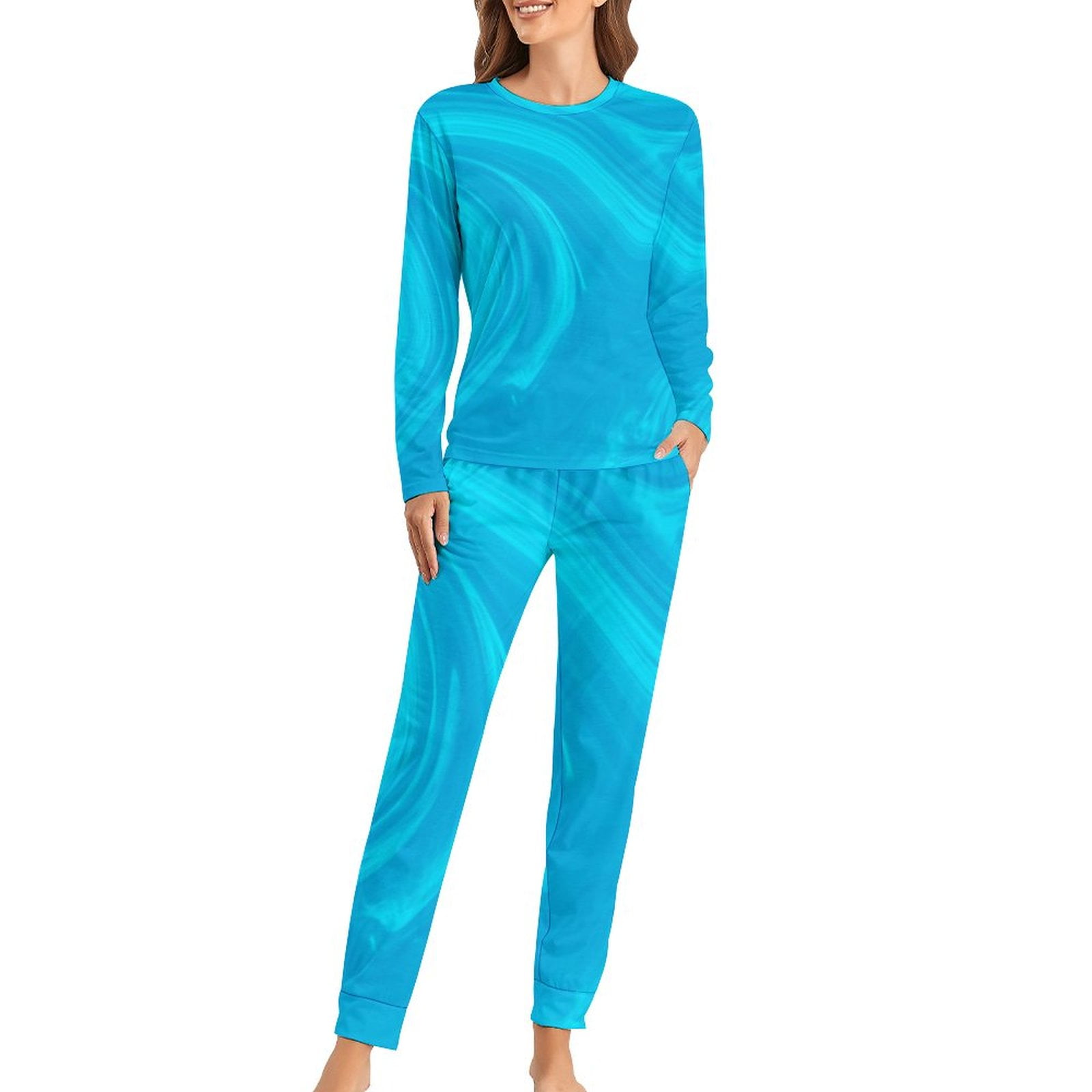 Blue Marble Pajamas Abstract Print Cute Pajama Sets Women Long-Sleeve ...