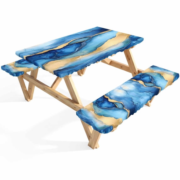 Blue Marble Picnic Table Cover with Bench Covers Abstract Ocean Waves ...