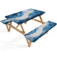 Blue Marble Picnic Table Cover with Bench Covers Gradient Golden ...