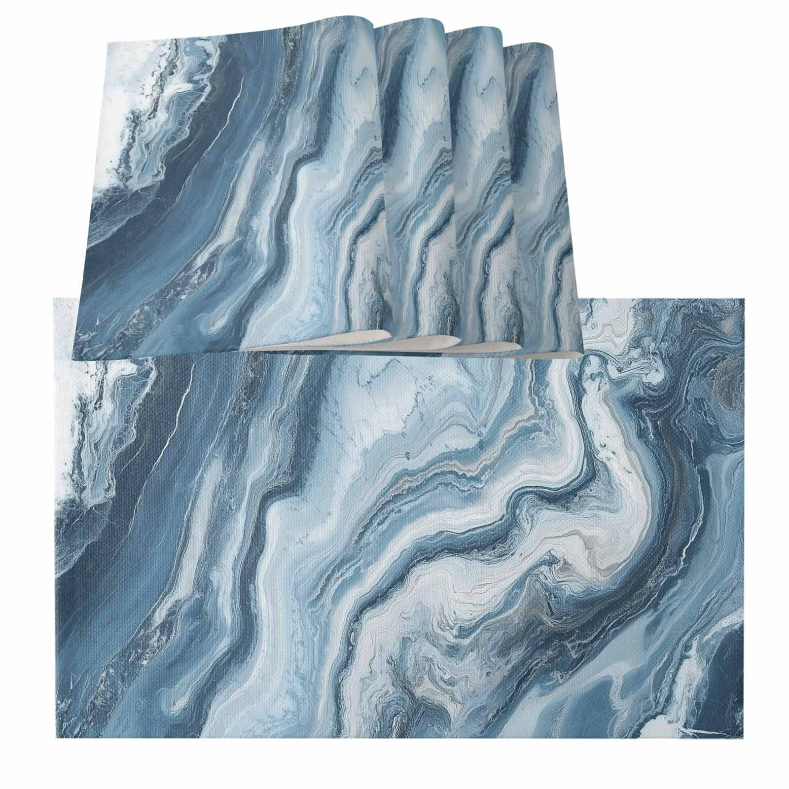 Blue Marble Placemats for Dinning Table Set of 6, Abstract Ink Painting ...