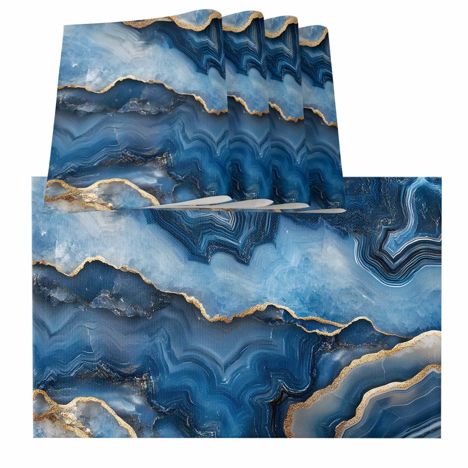 Blue Marble Placemats for Dinning Table Set of 6, Contemporary Abstract ...