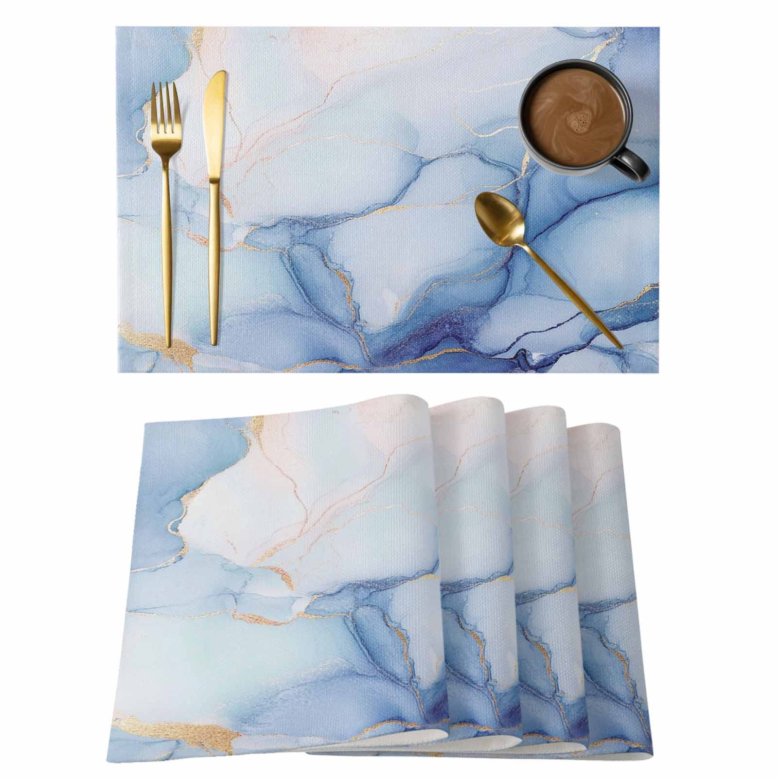 Blue Marble Placemats Set of 12, Gradual Modern Abstract Art Placemats ...