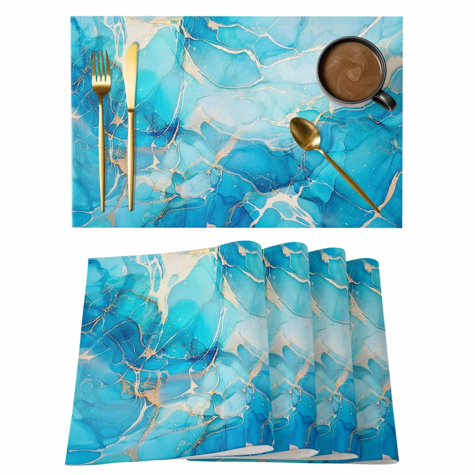 Blue Marble Placemats Set of 8, Modern Abstract Art Luxury Placemats ...