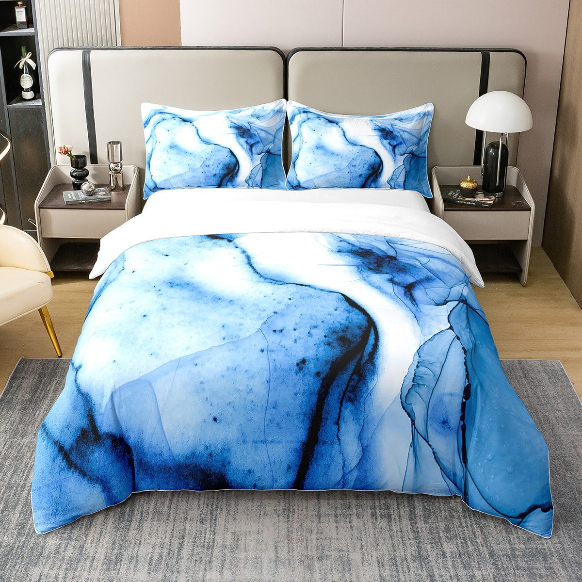 Blue Marble Queen 100% Organic Cotton Duvet Cover,Marble Texture ...