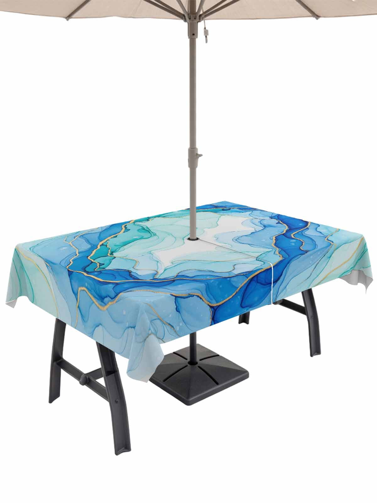 Blue Marble Rectangle Outdoor Tablecloth with Umbrella Hole Modern ...