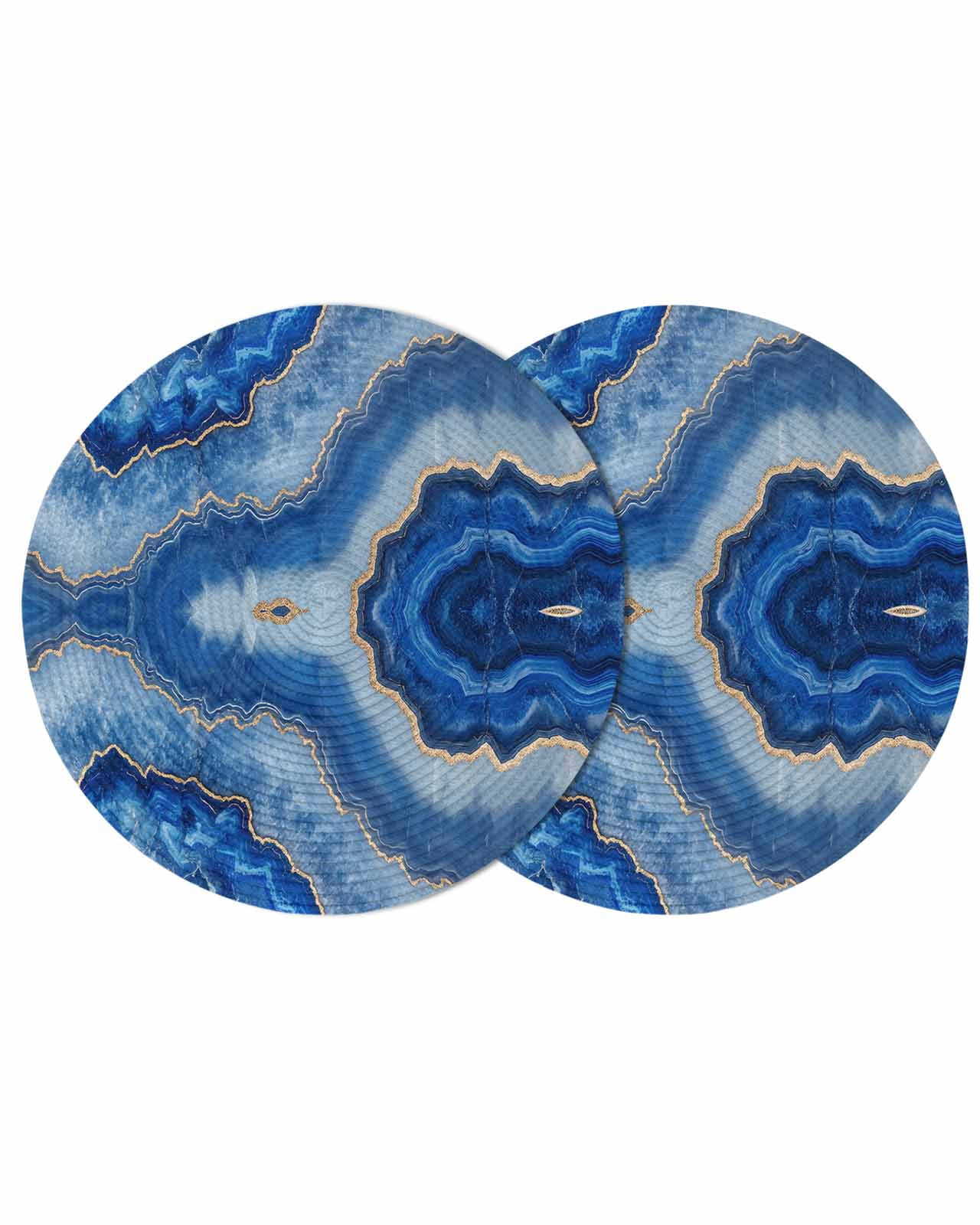 Blue Marble Round 15 Inch Placemats Set of 2, Modern Luxury Granite ...