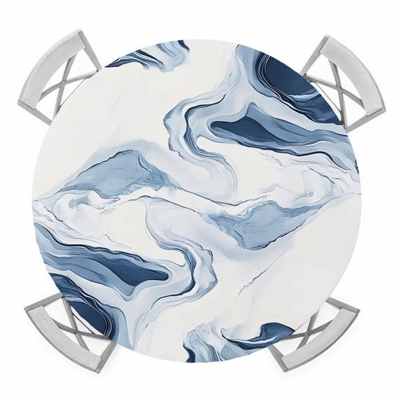 Blue Marble Round Fitted Tablecloth with Elastic Edge, Modern Abstract ...