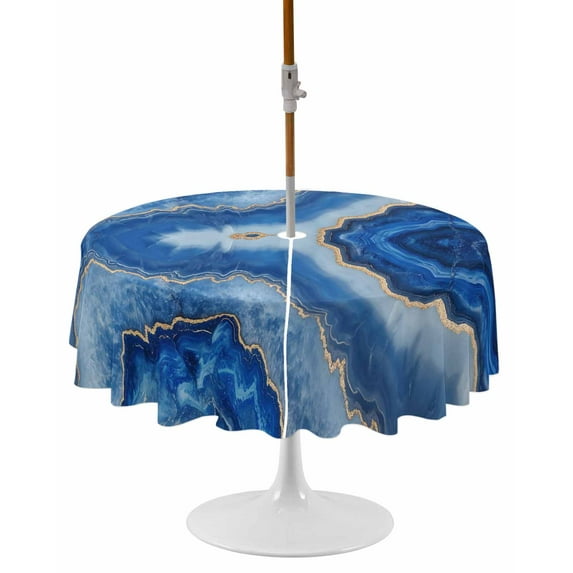 Blue Marble Round Outdoor Tablecloth, Waterproof Table Cloth Cover with ...