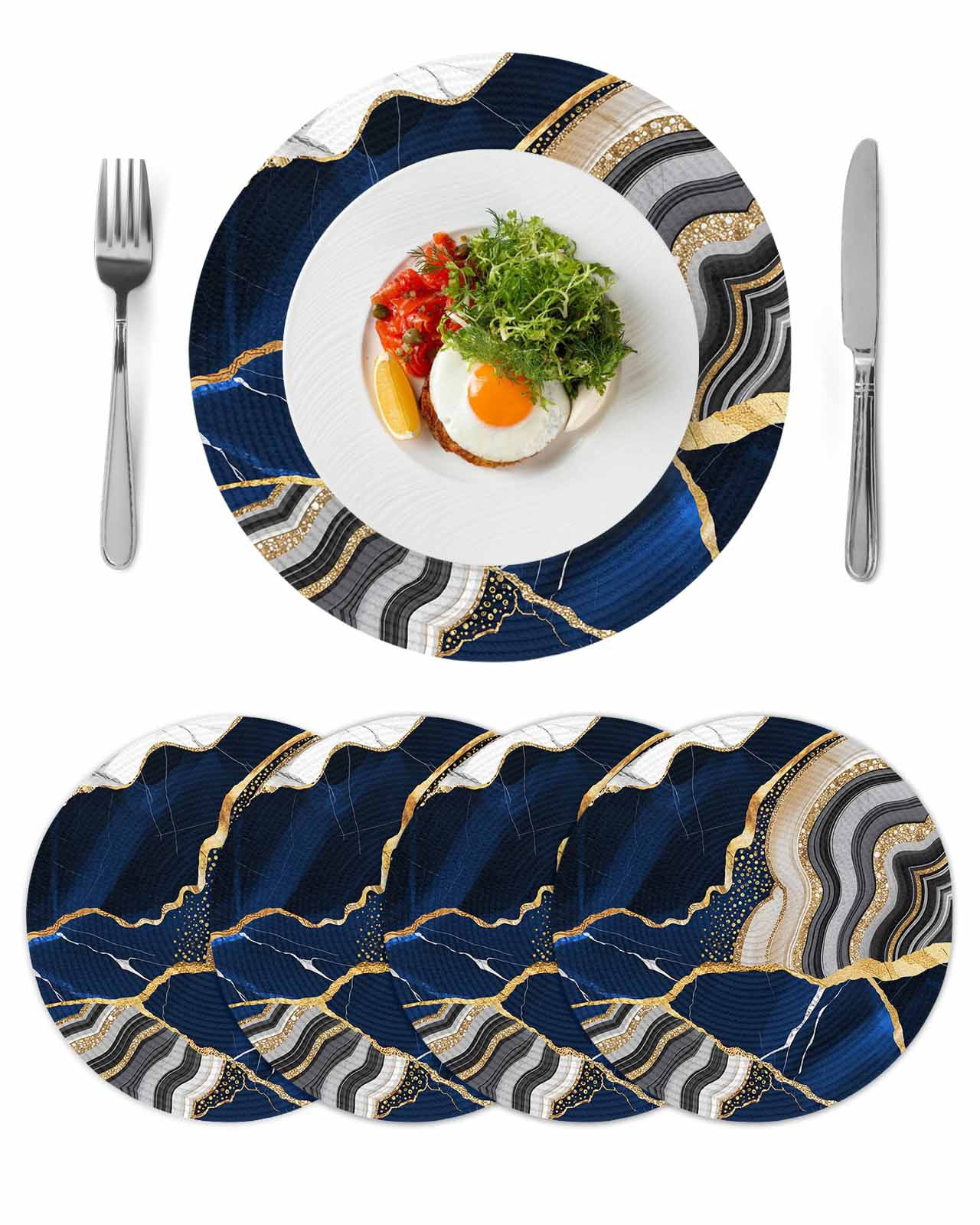 Blue Marble Round Placemats Set of 4 for Dinning Tables,Heat-proof ...