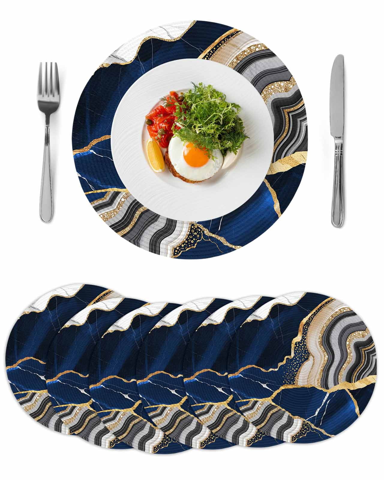 Blue Marble Round Placemats Set of 6 for Dinning Tables,Heat-proof ...