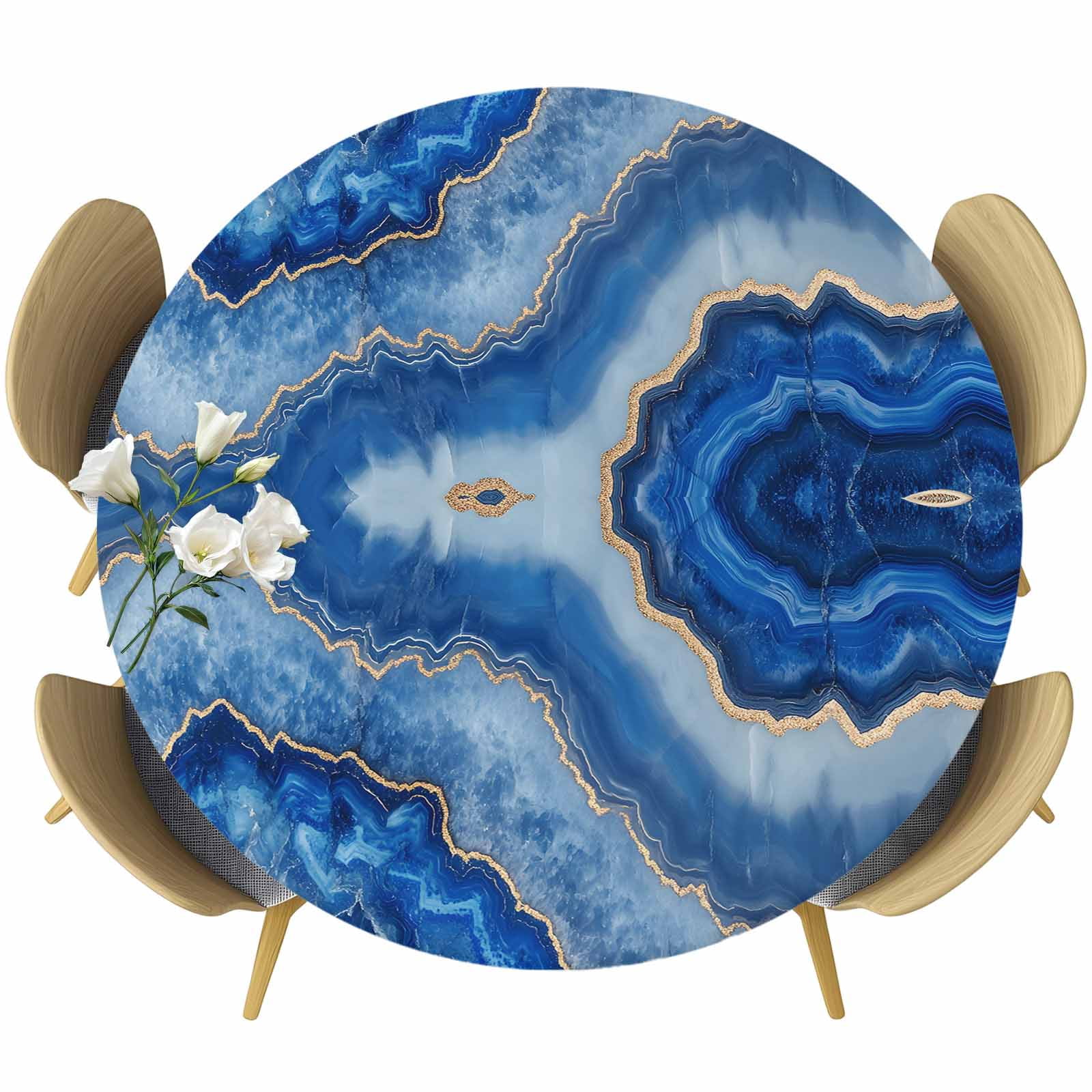 Blue Marble Round Tablecloth 45-54 Inch Round Fitted Table Cloth with ...