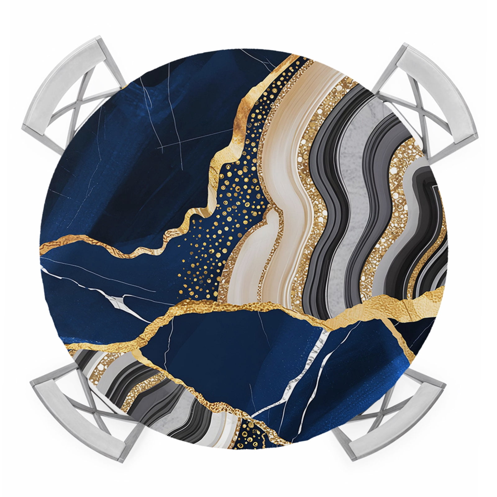 Blue Marble Round Tablecloth for 45-54 Inch Tables,Fitted Table Cover ...