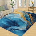 Blue Marble Rugs for Bedroom, Gold Texture Area Rug, Blue and Gold Ink ...