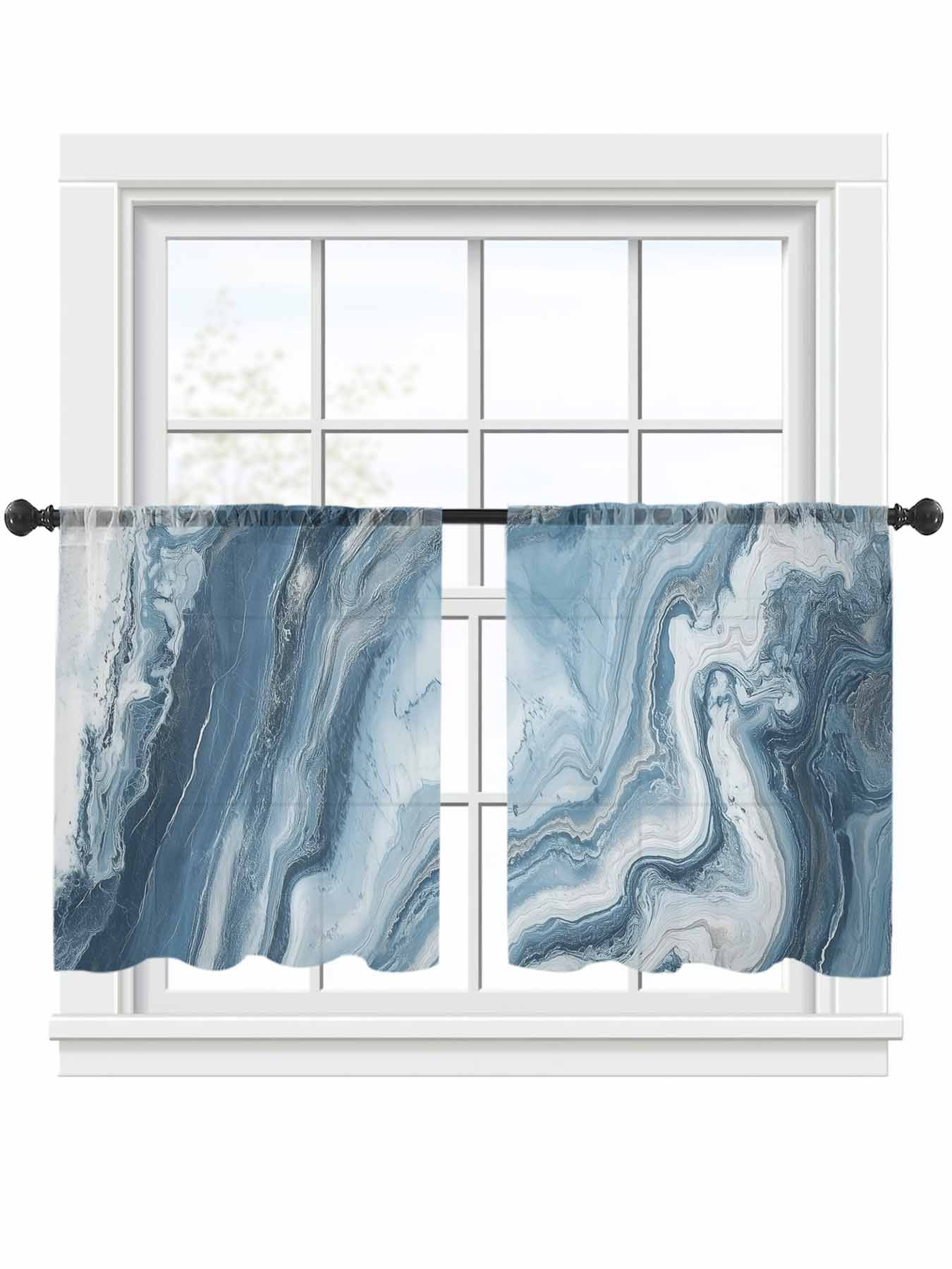 Blue Marble Sheer Curtains 45 Inch Length 2 Panels Set, Semi ...