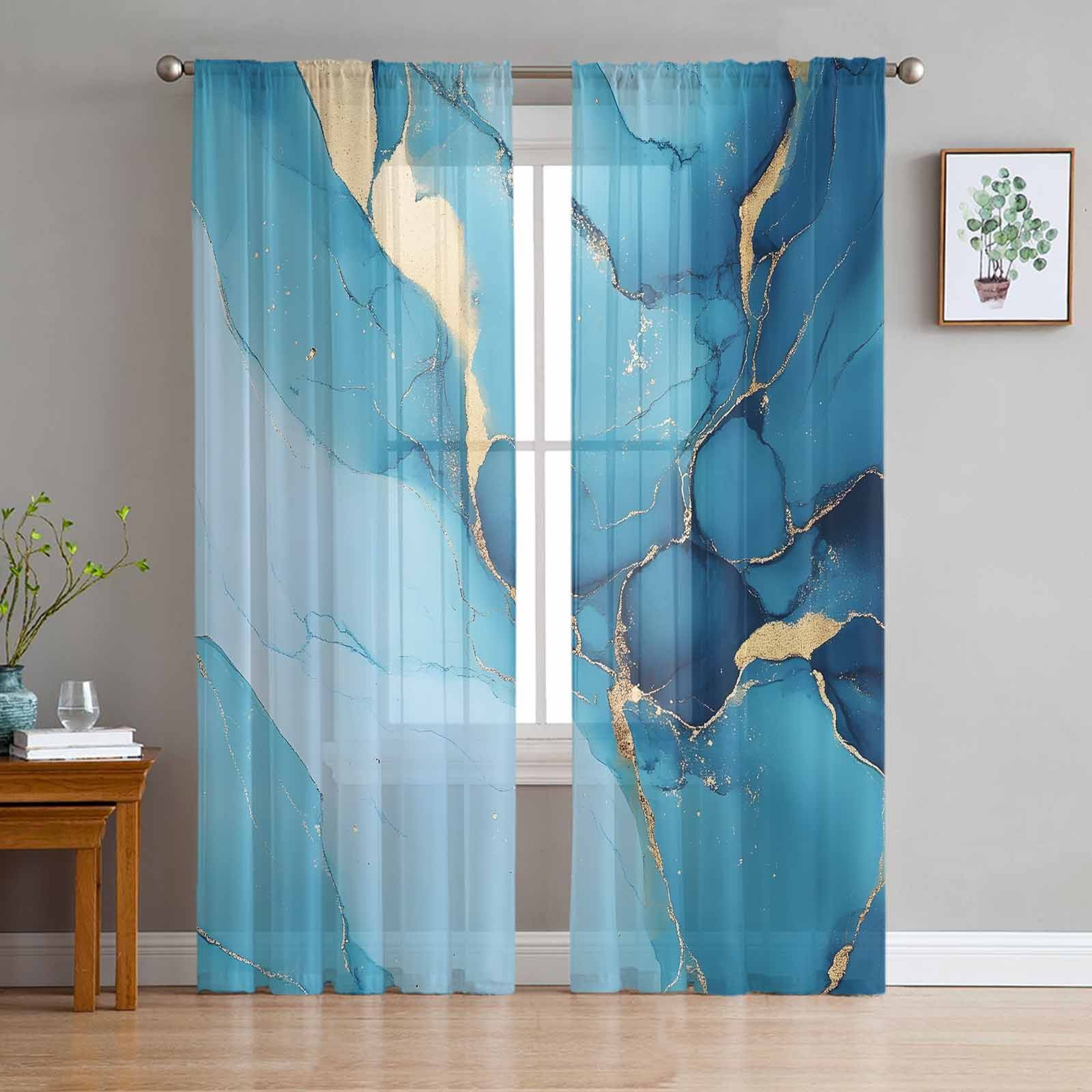 Blue Marble Sheer Curtains 72 Inch Length 2 Panels Set for Living Room ...