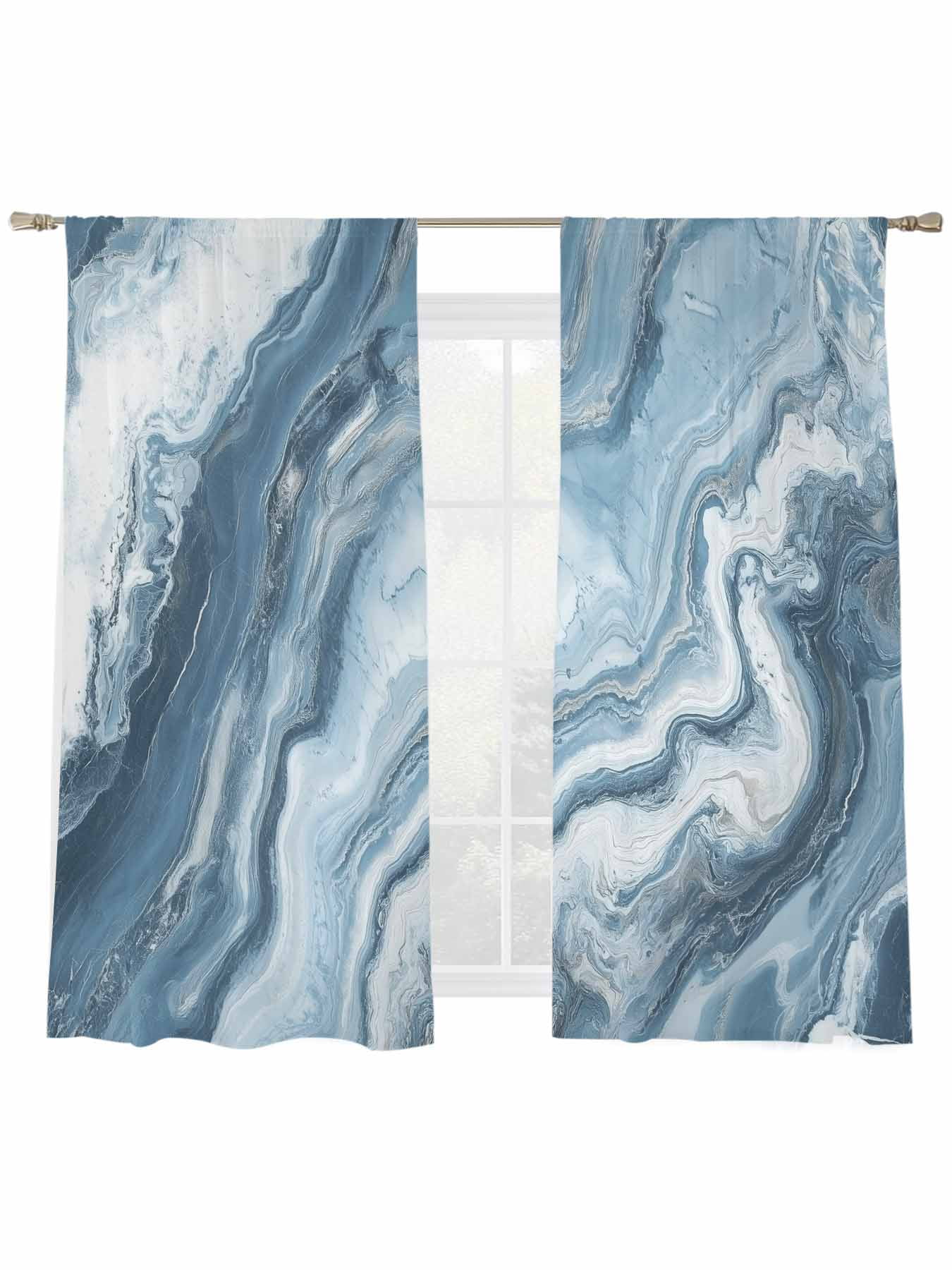 Blue Marble Sheer Curtains 72 Inch Length 2 Panels Set, Semi ...