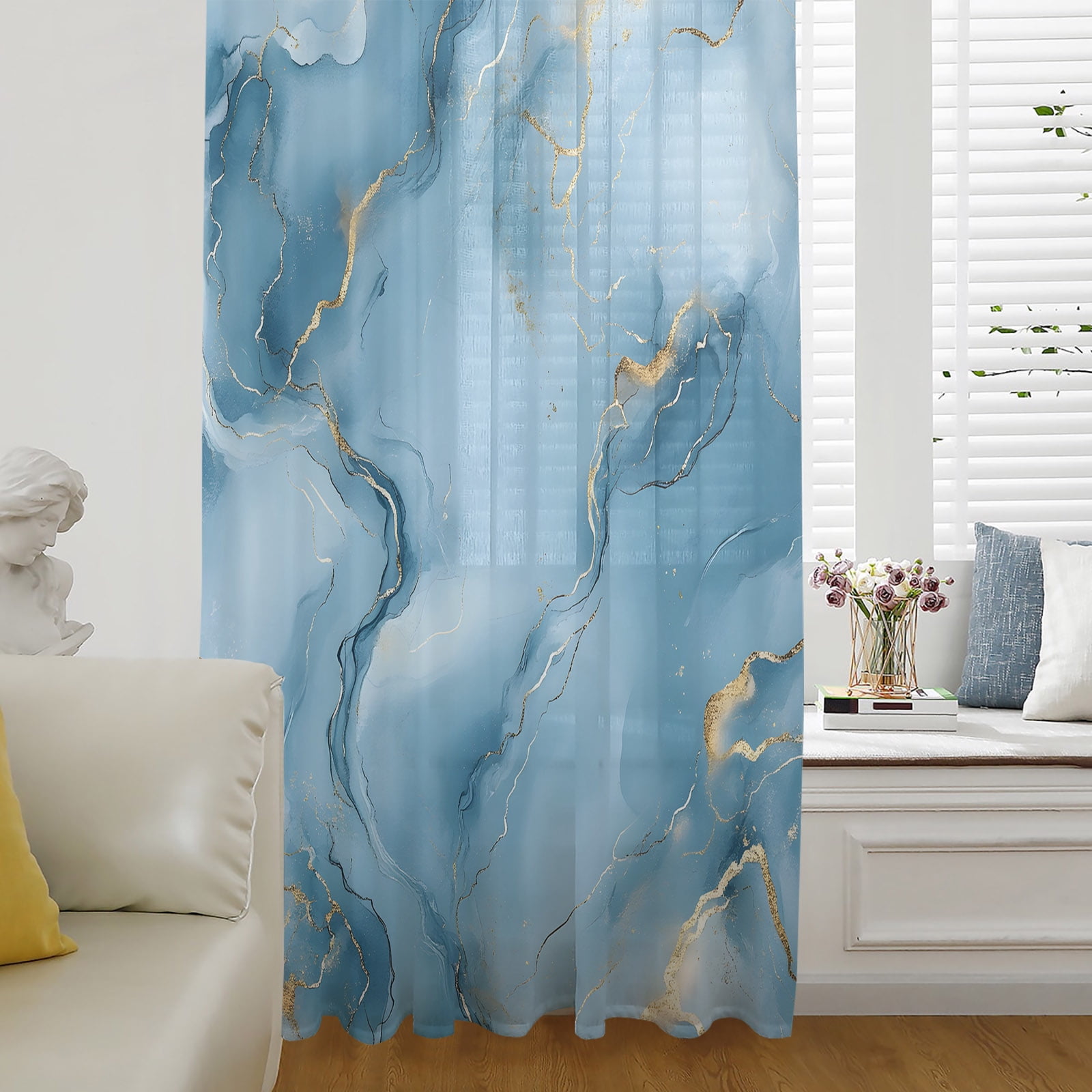 Blue Marble Sheer Curtains 72 Inch Length, Light Filtering Voile ...