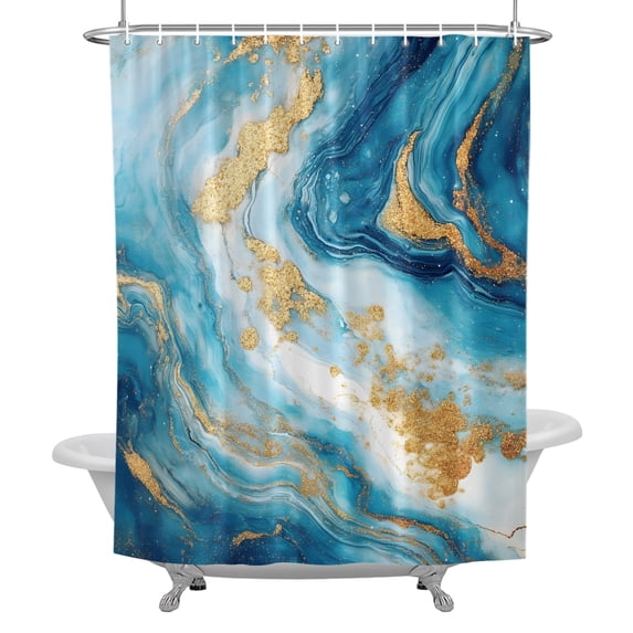 Blue Marble Shower Curtain, Luxury Yellow Modern Ink Painting Art ...