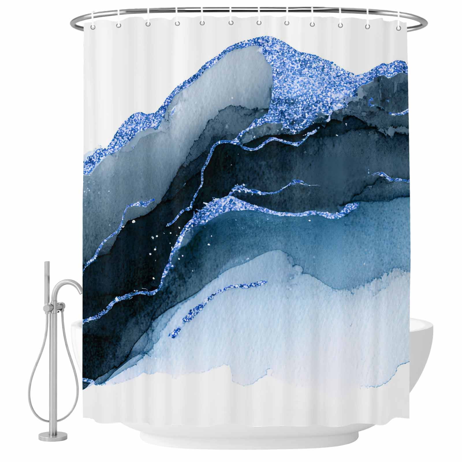 Blue Marble Shower Curtain Set - Extra Long 72" x 96" Washable Bathtub ...